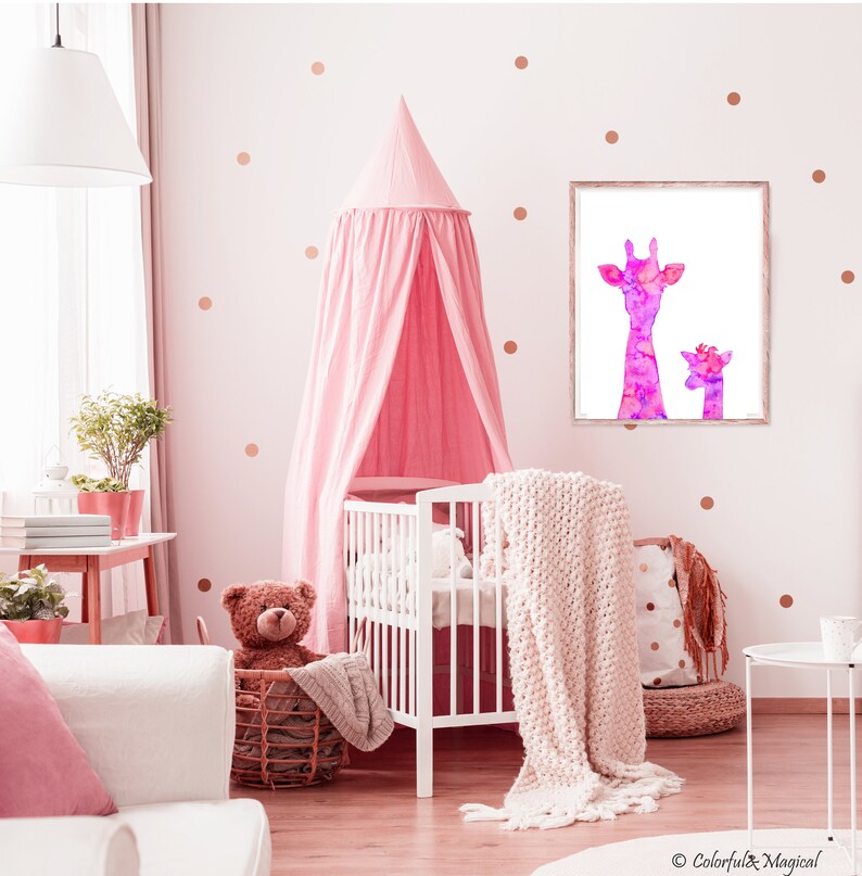 Pink Giraffe Print, Nursery Animals Prints, Pink Giraffe Girl, Kids ...