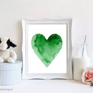 Green Heart Printable Poster, Home Wall Decor, Nursery Decor, Heart ...