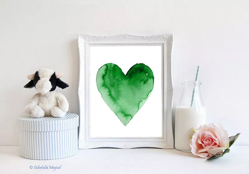 Green Heart Printable Poster, Home Wall Decor, Nursery Decor, Heart ...