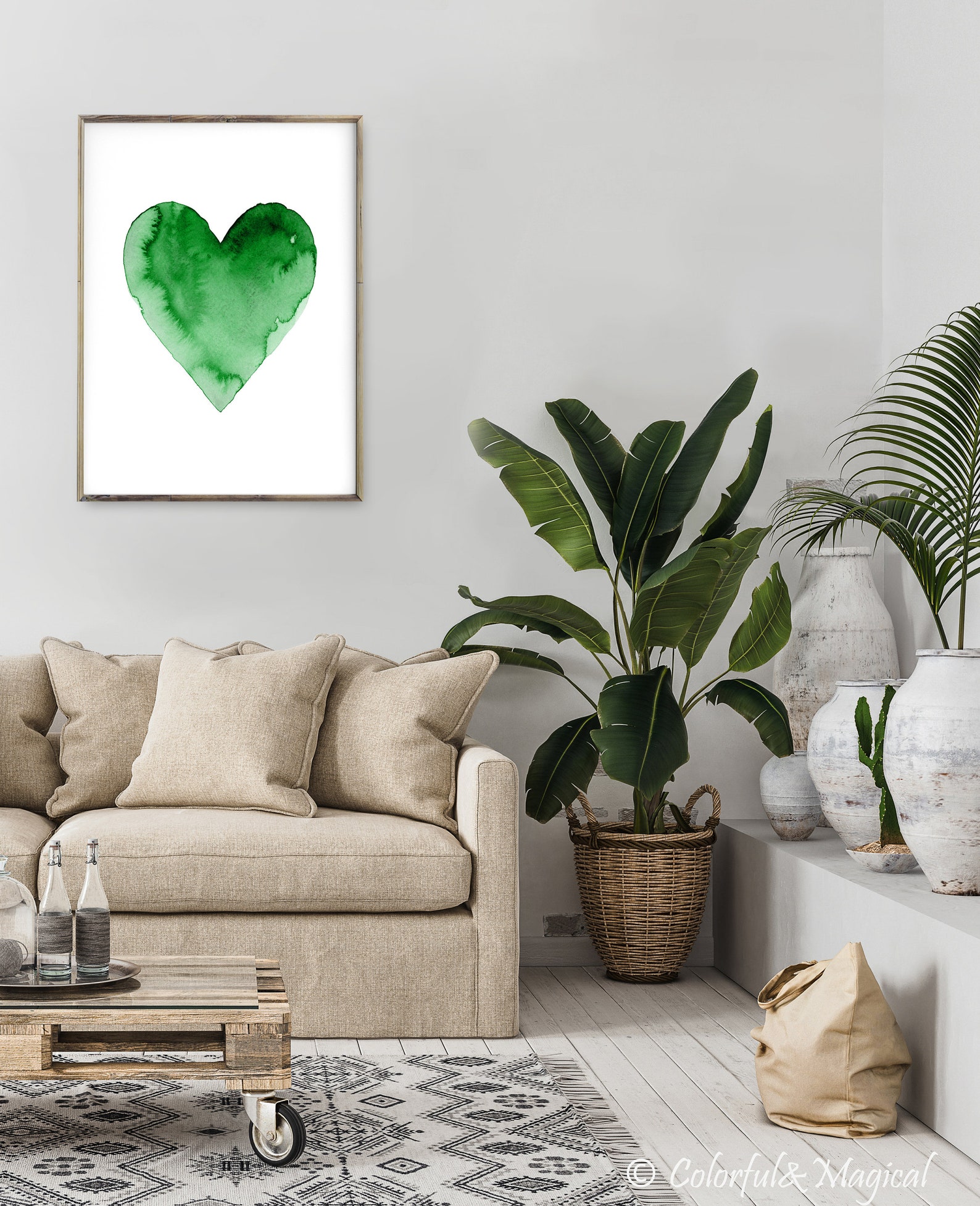 Green Heart Printable Poster, Home Wall Decor, Nursery Decor, Heart ...
