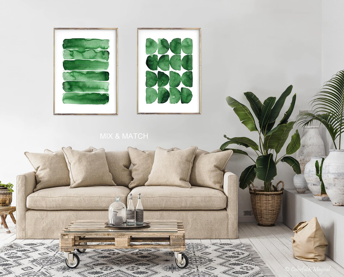 Green Abstract Digital Print, Printable Watercolor, Home Decor, Large ...