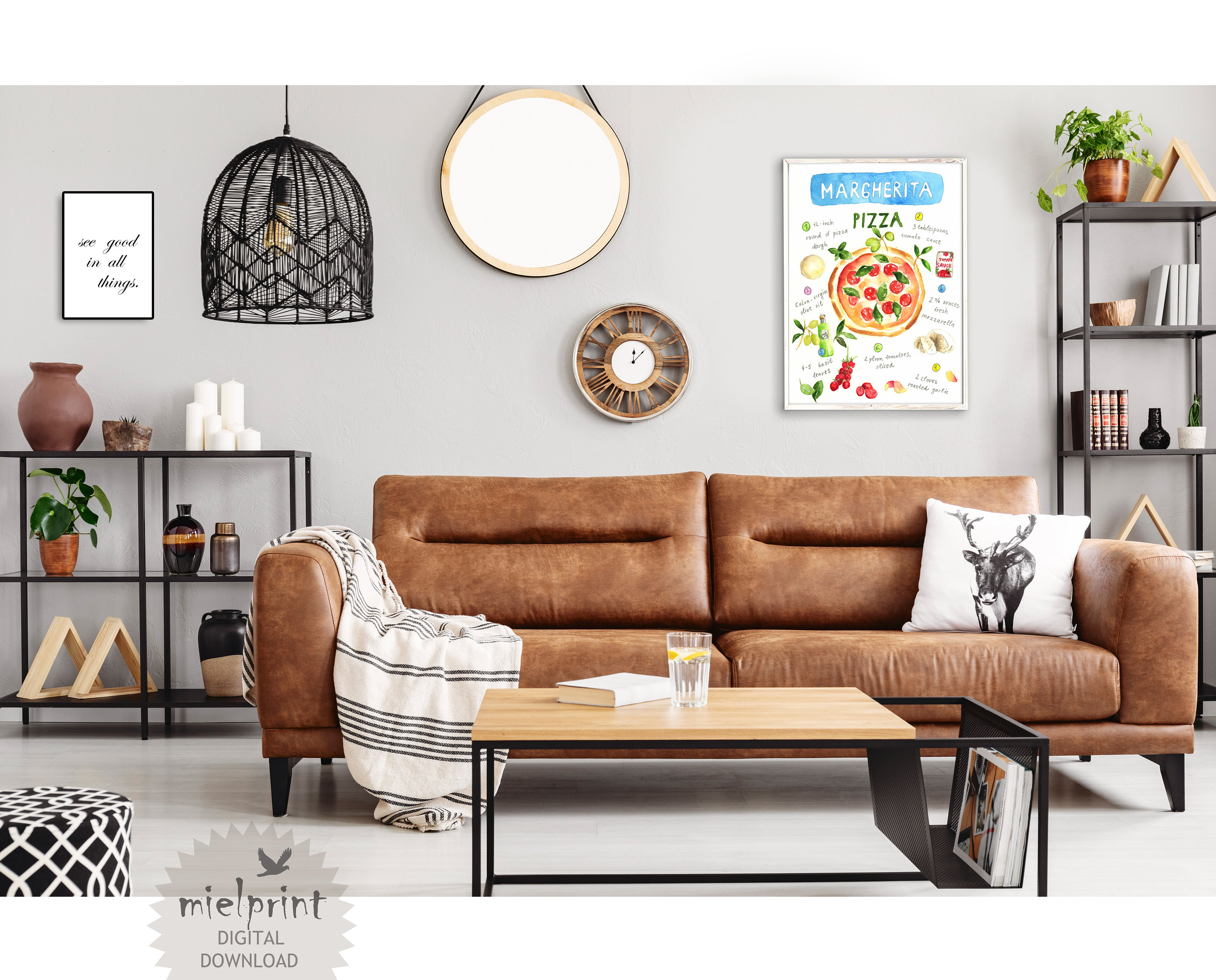 Pizza Recipe Watercolor Print Kitchen Decor Food Large - Etsy