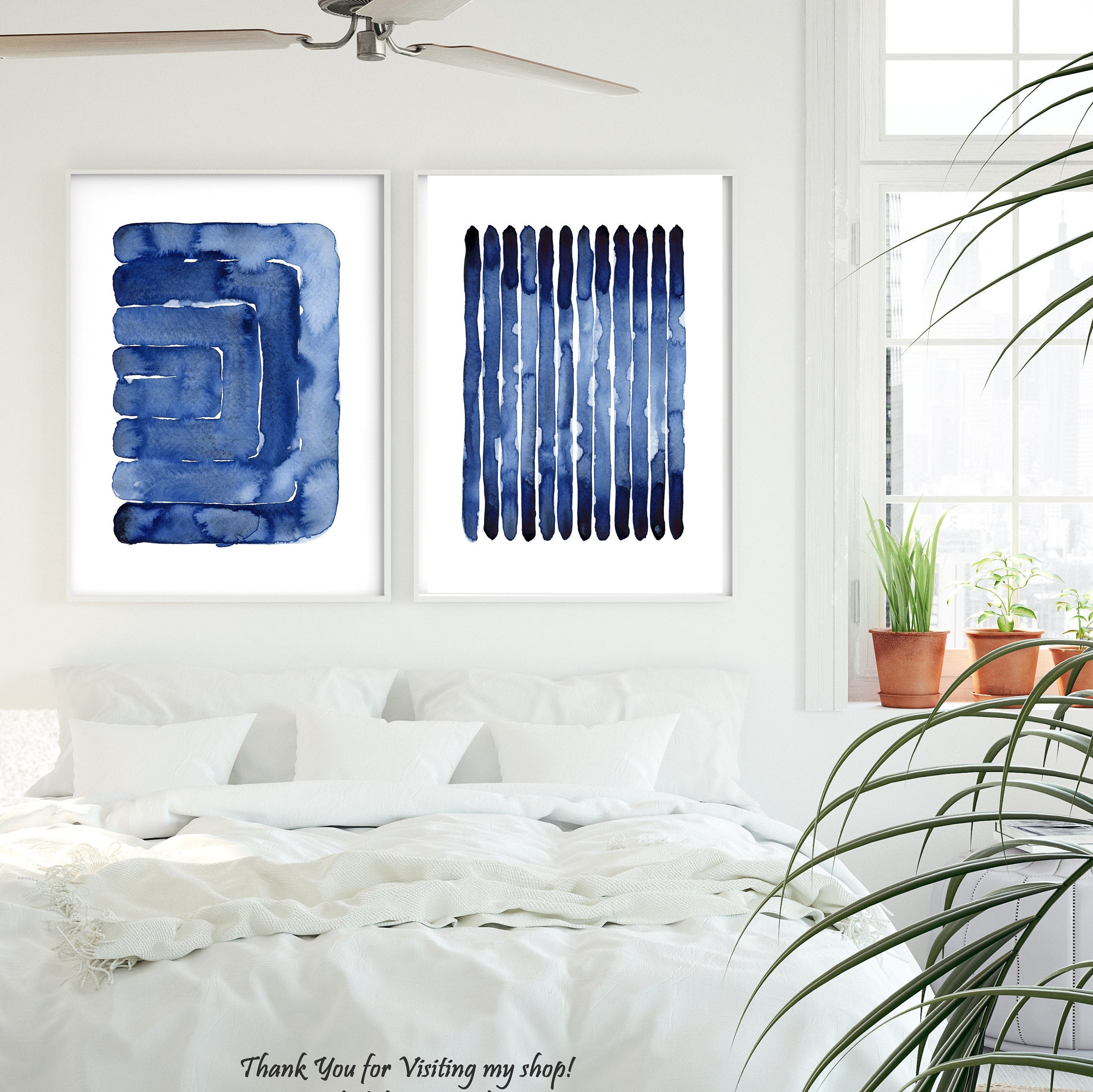 Abstract Blue Print Watercolor Wall Art Abstract Home Decor - Etsy