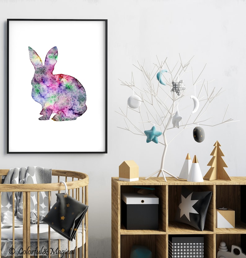 Bunny Rabbit Watercolor Print Nursery Wall Art Kids Decor - Etsy