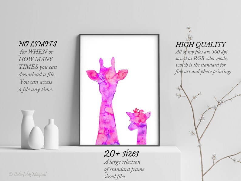 Pink Giraffe Print, Nursery Animals Prints, Pink Giraffe Girl, Kids ...