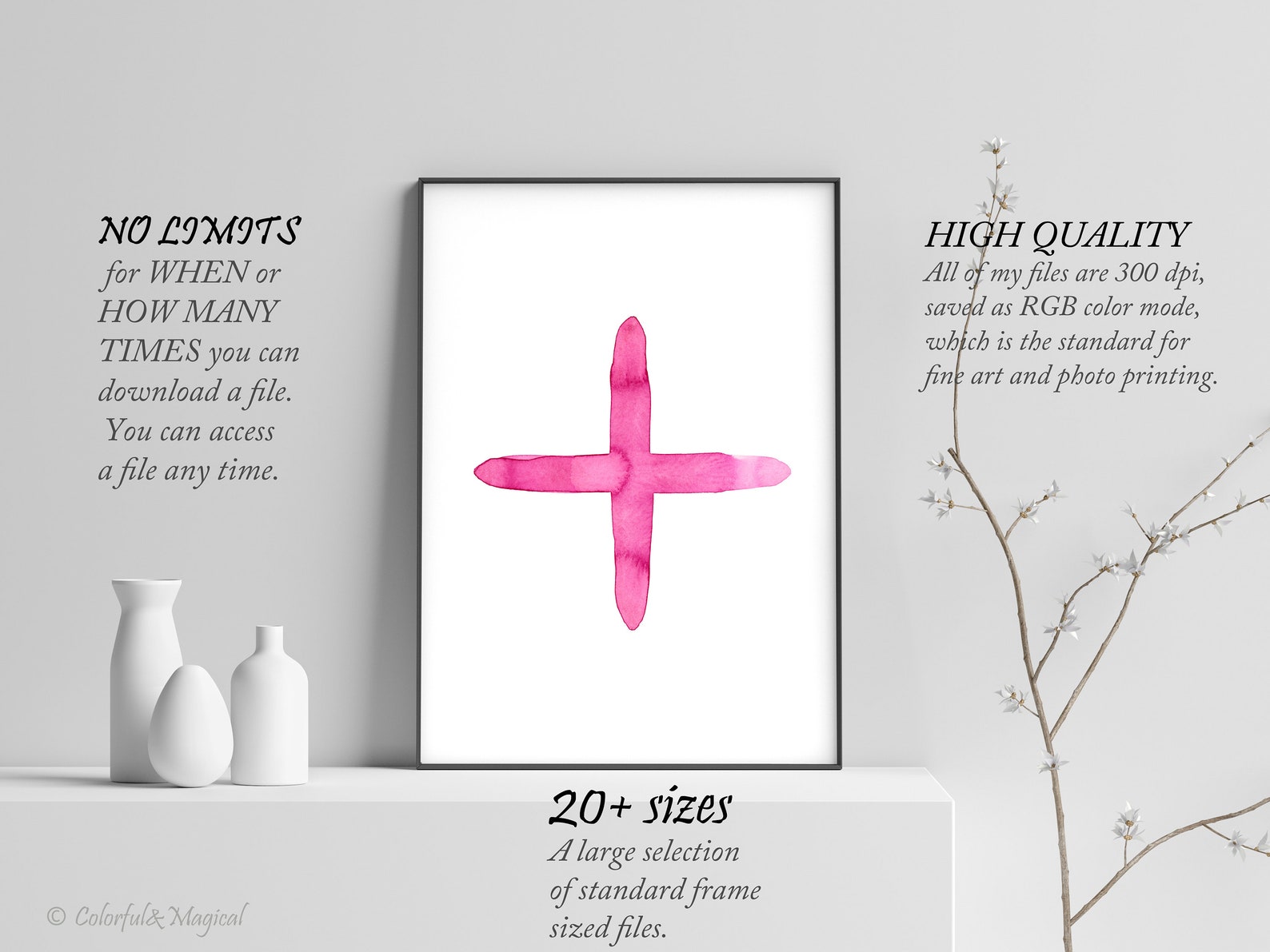 Cross Print, Plus Pink Sign, Nursery Decor, Pink Watercolor, Home Decor ...