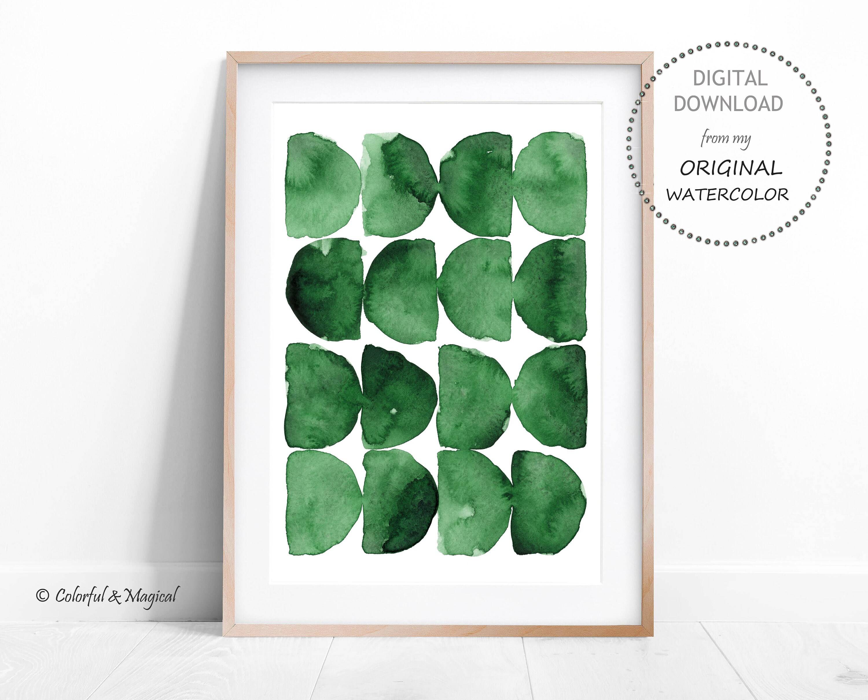 Green Abstract Digital Print, Printable Watercolor, Home Decor, Large ...