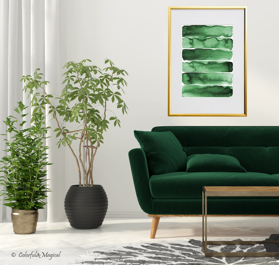 Abstract Print, Green Watercolour Wall Art, Printable Home Decor, Green ...