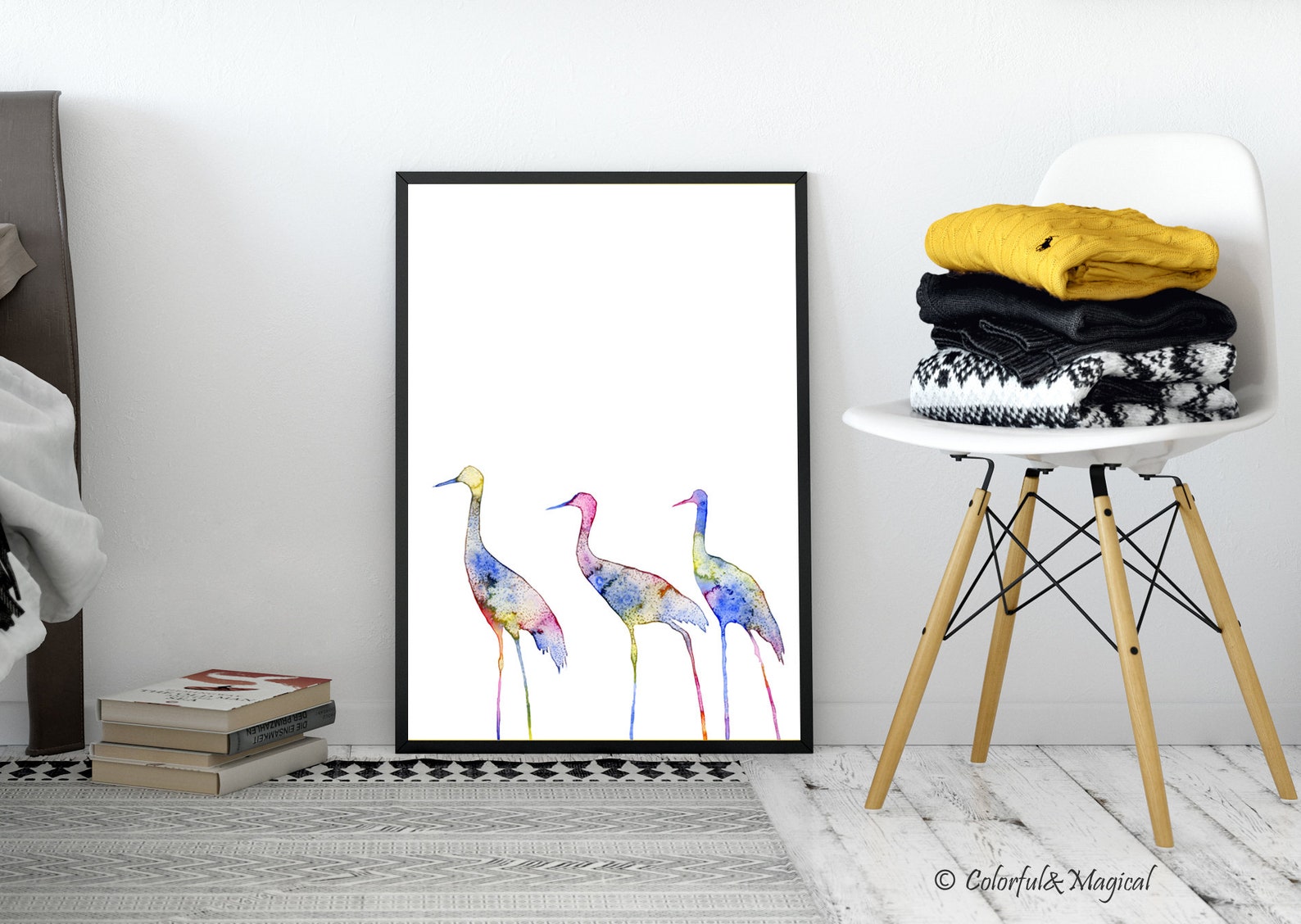 Crane Birds Printable Wall Decor Colorful Watercolor - Etsy
