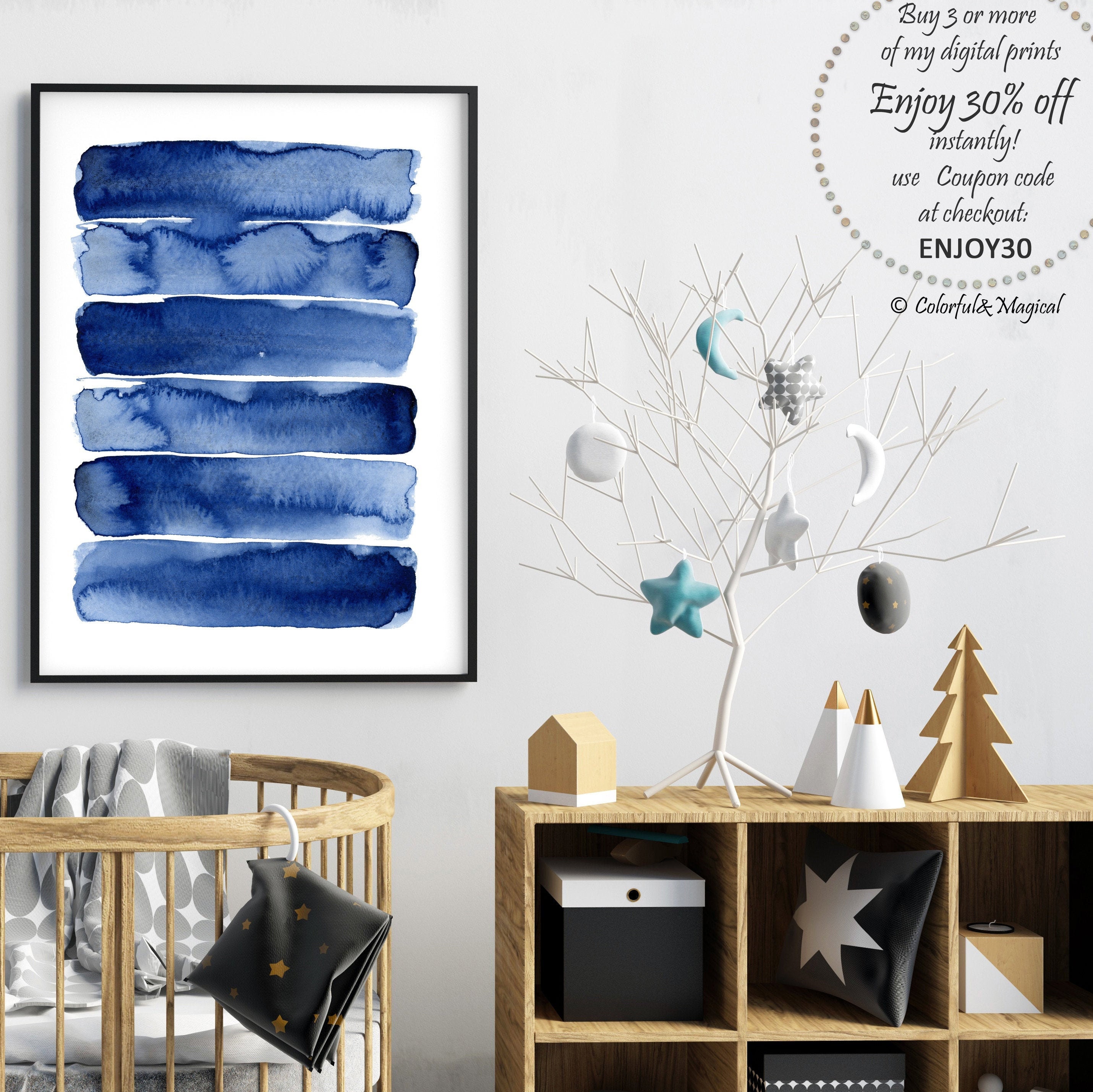 Abstract Print Watercolour Wall Art Indigo Printable Home | Etsy