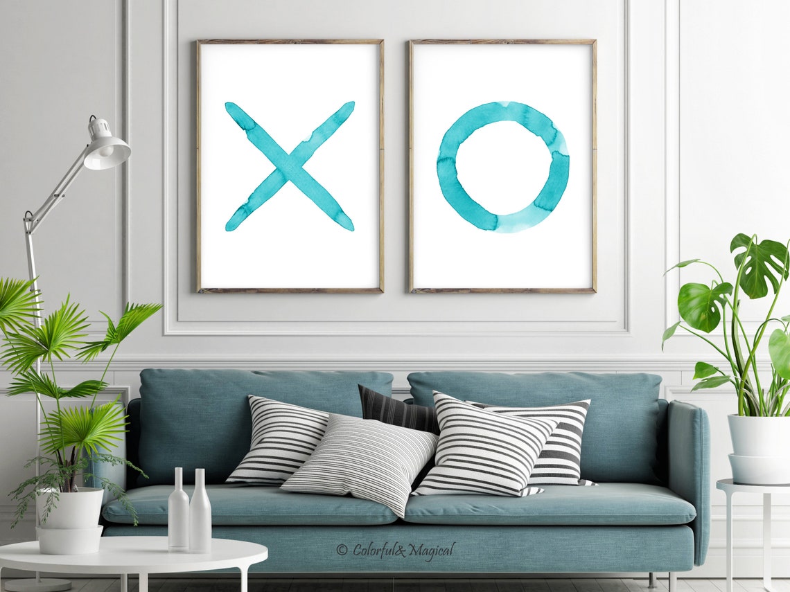 X and O Printable Set Turquoise Blue Nursery Wall Art Home - Etsy