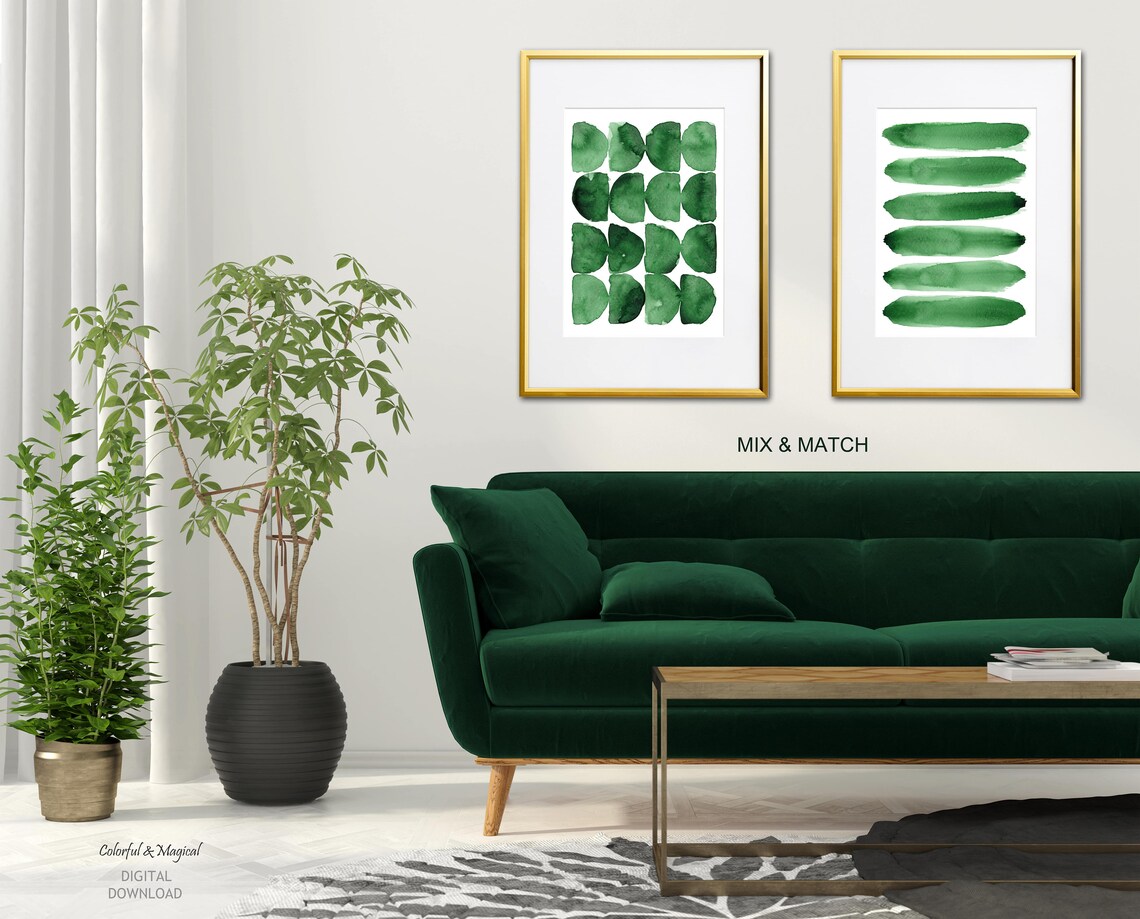 Green Abstract Digital Print, Printable Watercolor, Home Decor, Large ...