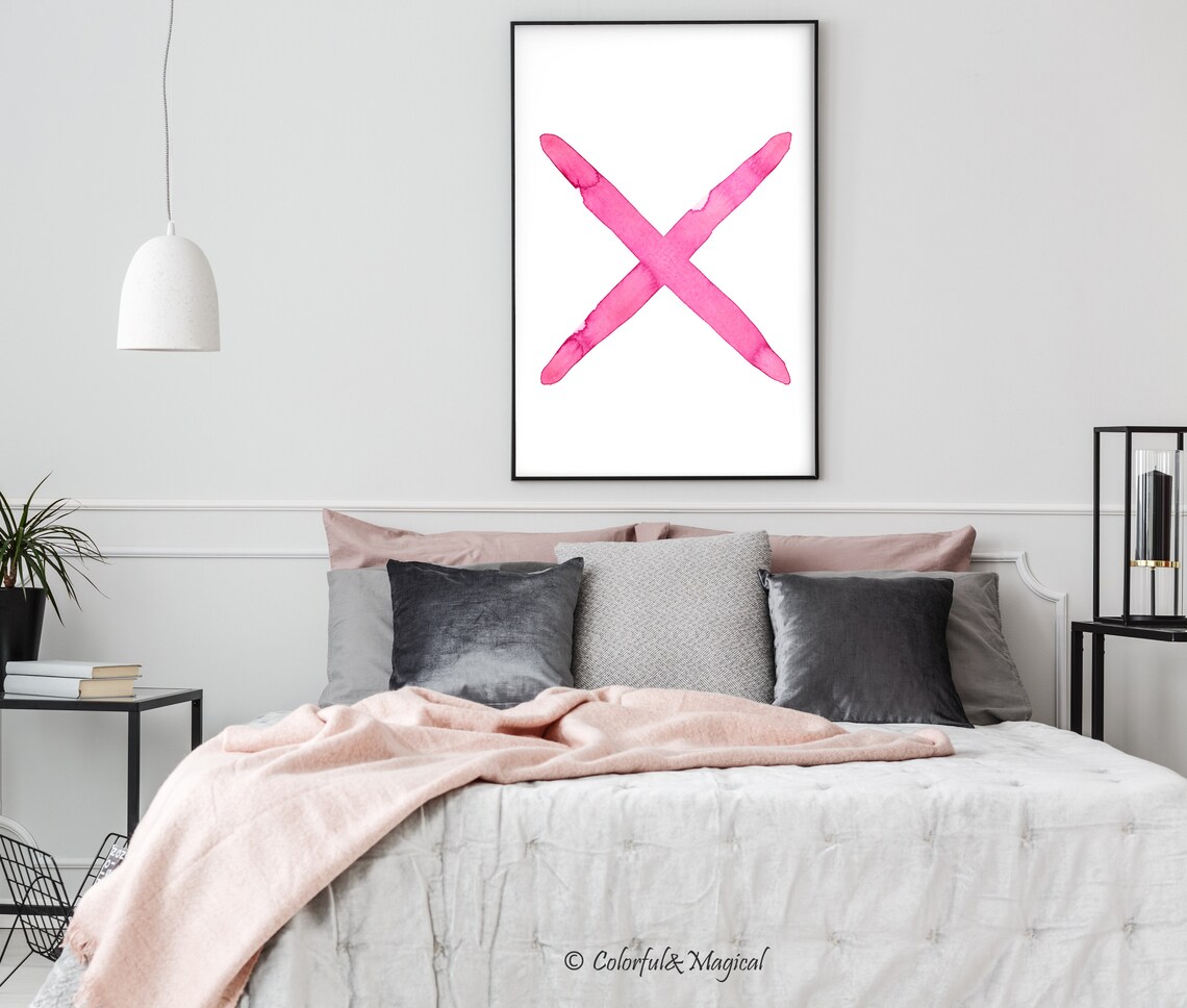 X and O Print Set Pink Nursery Decor Pink Watercolor Wall - Etsy