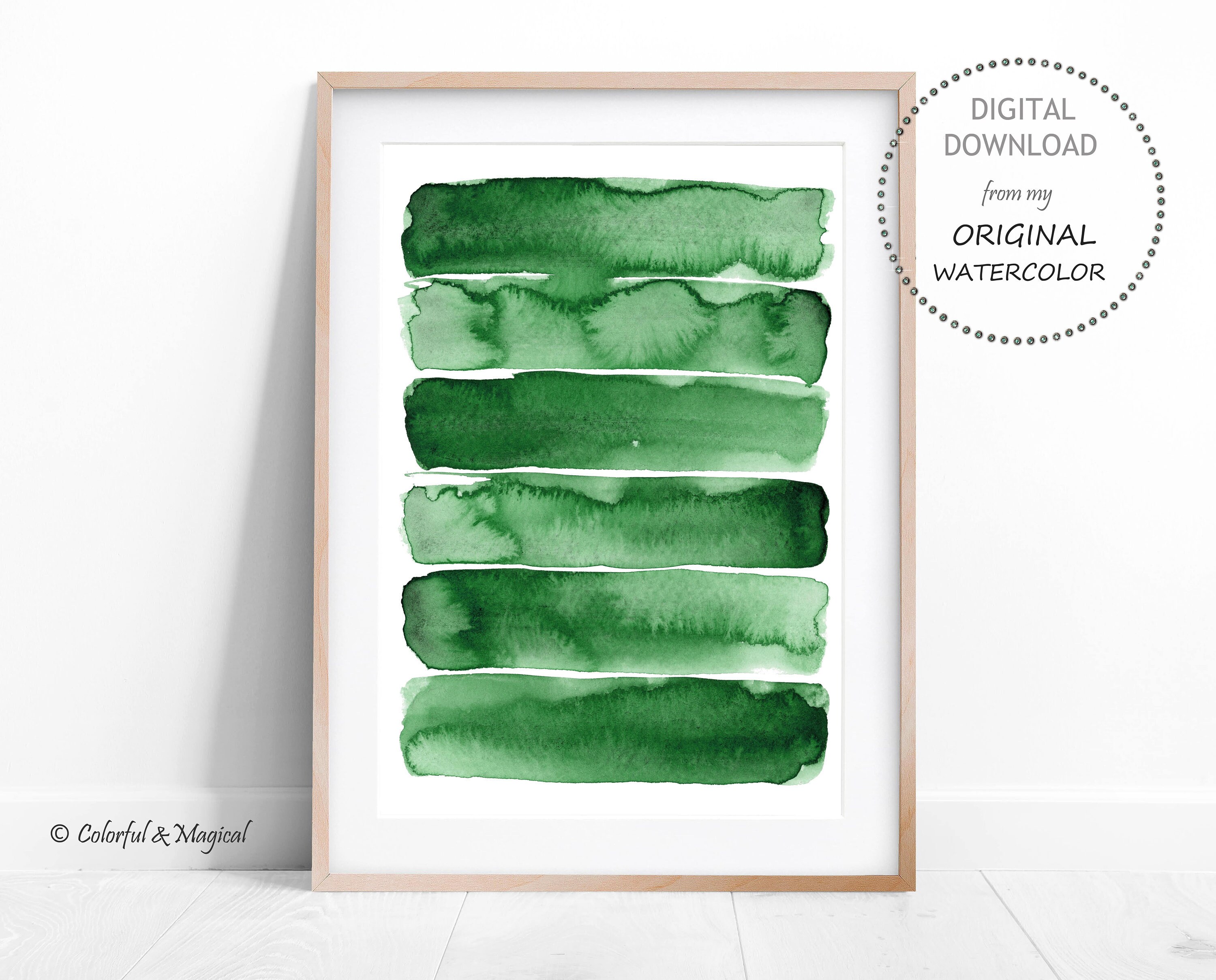 Abstract Print, Green Watercolour Wall Art, Printable Home Decor, Green ...