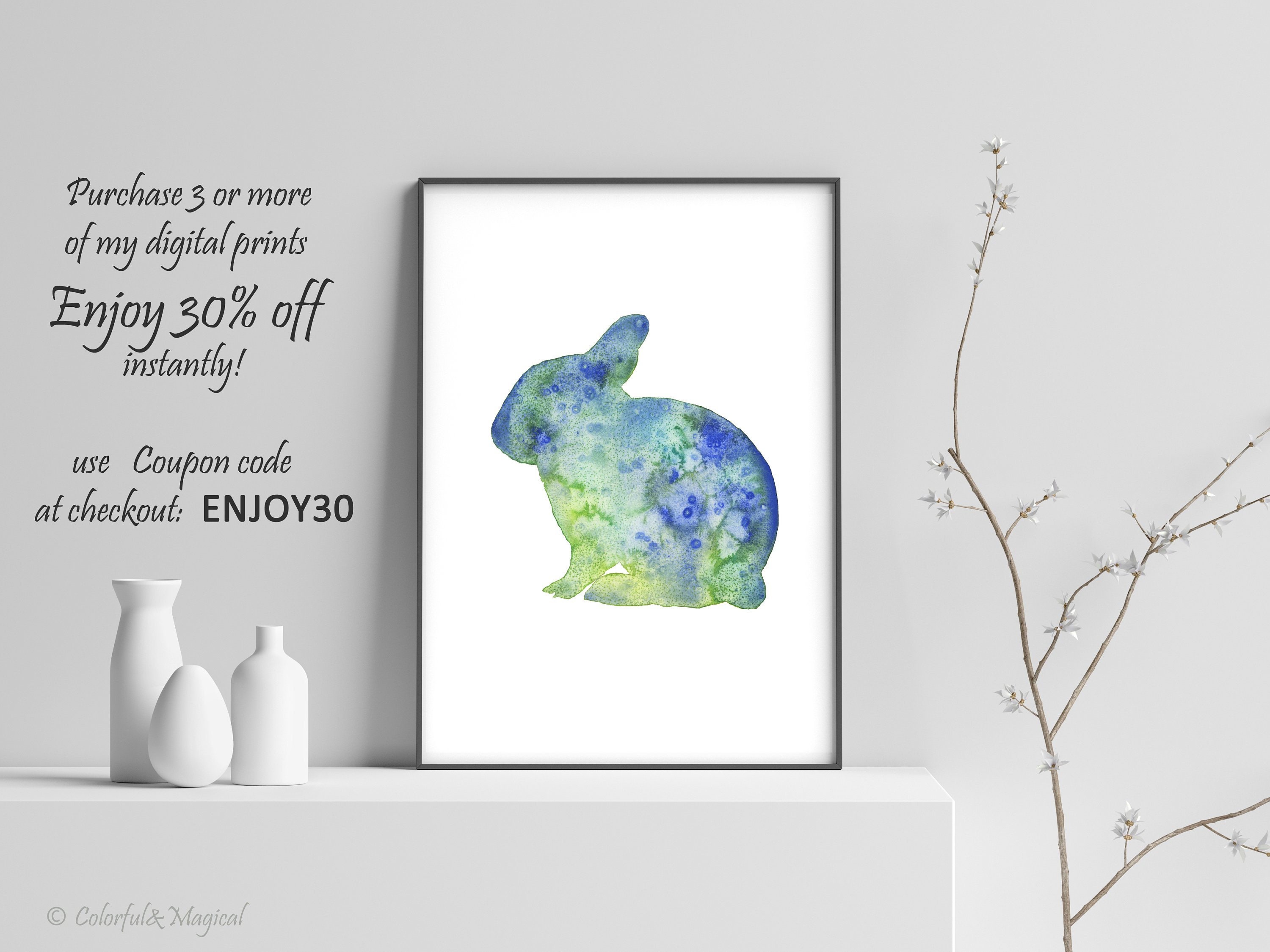 Bunny Rabbit Printable Art, Nursery Wall Art, Kids Bedroom Decor ...