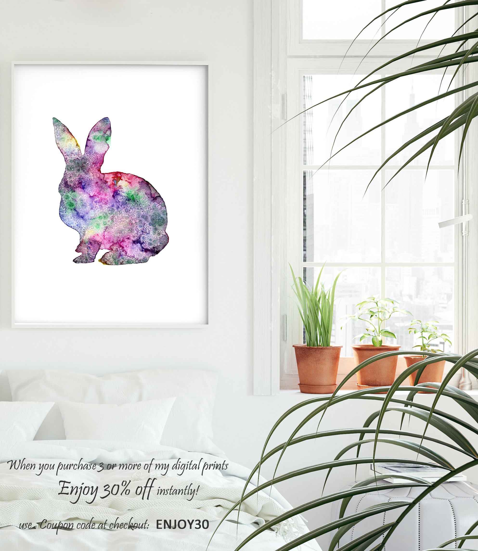 Bunny Rabbit Watercolor Print Nursery Wall Art Kids Decor - Etsy