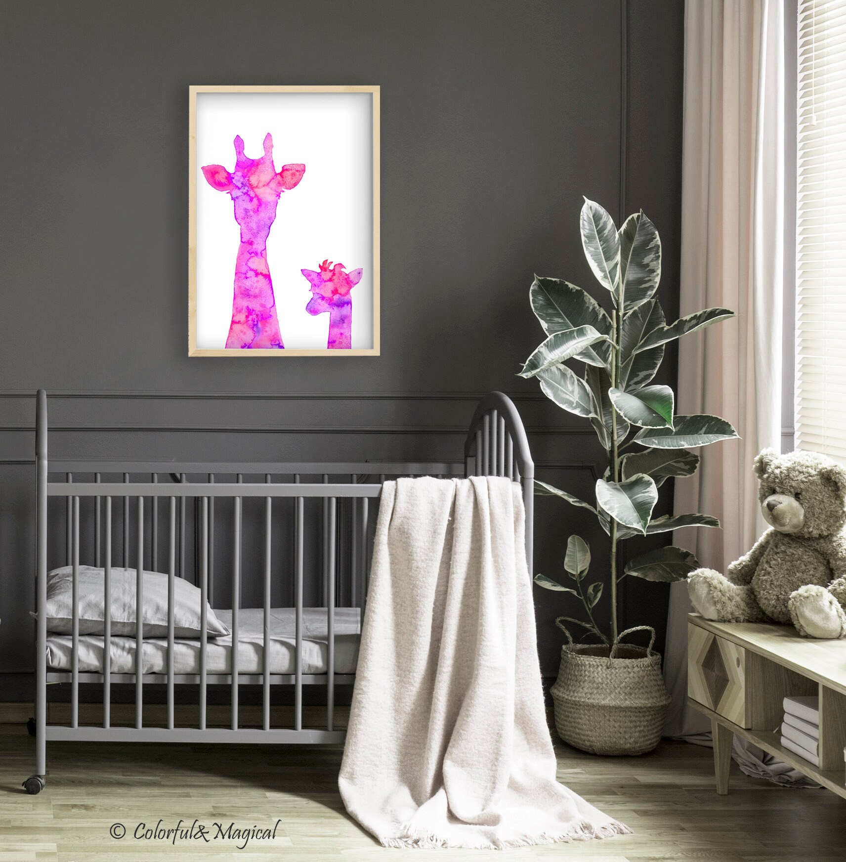 Pink Giraffe Print, Nursery Animals Prints, Pink Giraffe Girl, Kids ...