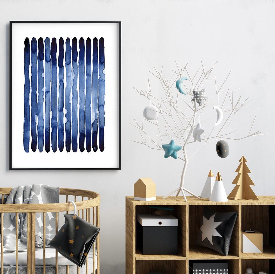 Abstract Blue Print Watercolor Wall Art Abstract Home Decor | Etsy