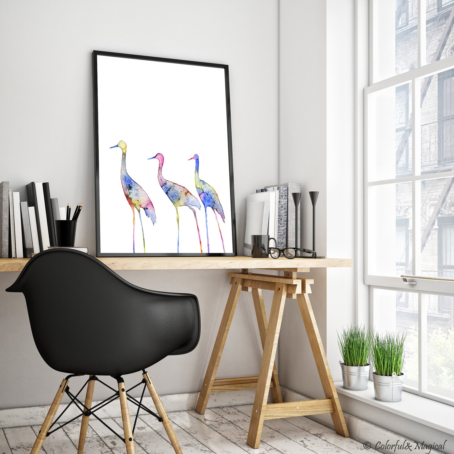 Crane Birds Printable Wall Decor Colorful Watercolor - Etsy