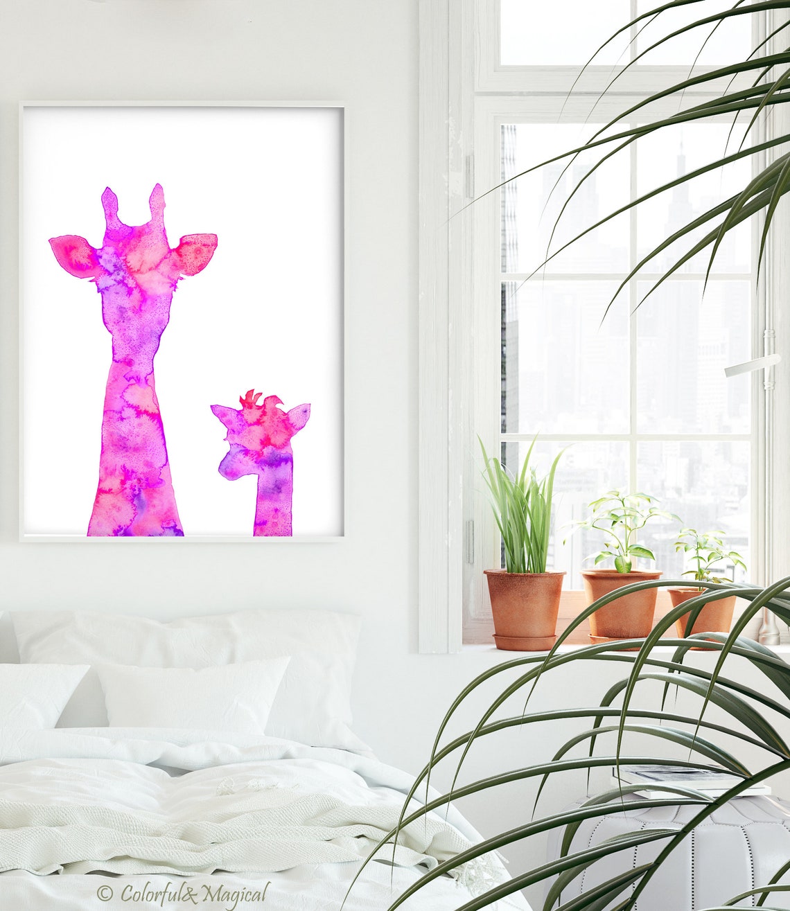 Pink Giraffe Print, Nursery Animals Prints, Pink Giraffe Girl, Kids ...