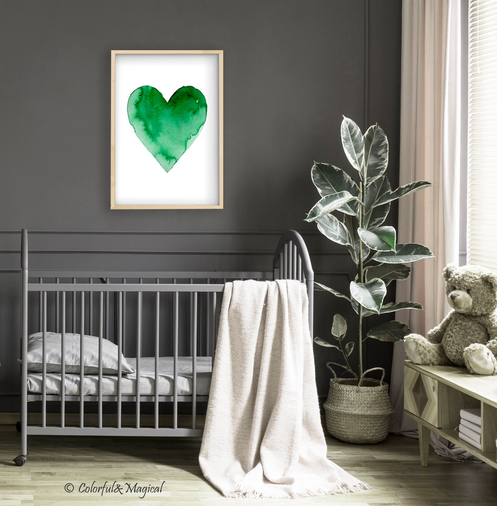 Green Heart Printable Poster, Home Wall Decor, Nursery Decor, Heart ...
