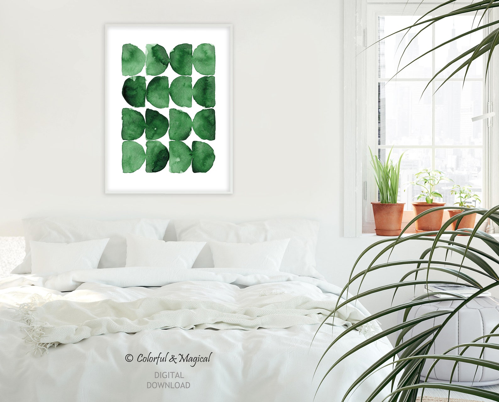 Green Abstract Digital Print, Printable Watercolor, Home Decor, Large ...