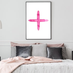 Cross Print, Plus Pink Sign, Nursery Decor, Pink Watercolor, Home Decor ...
