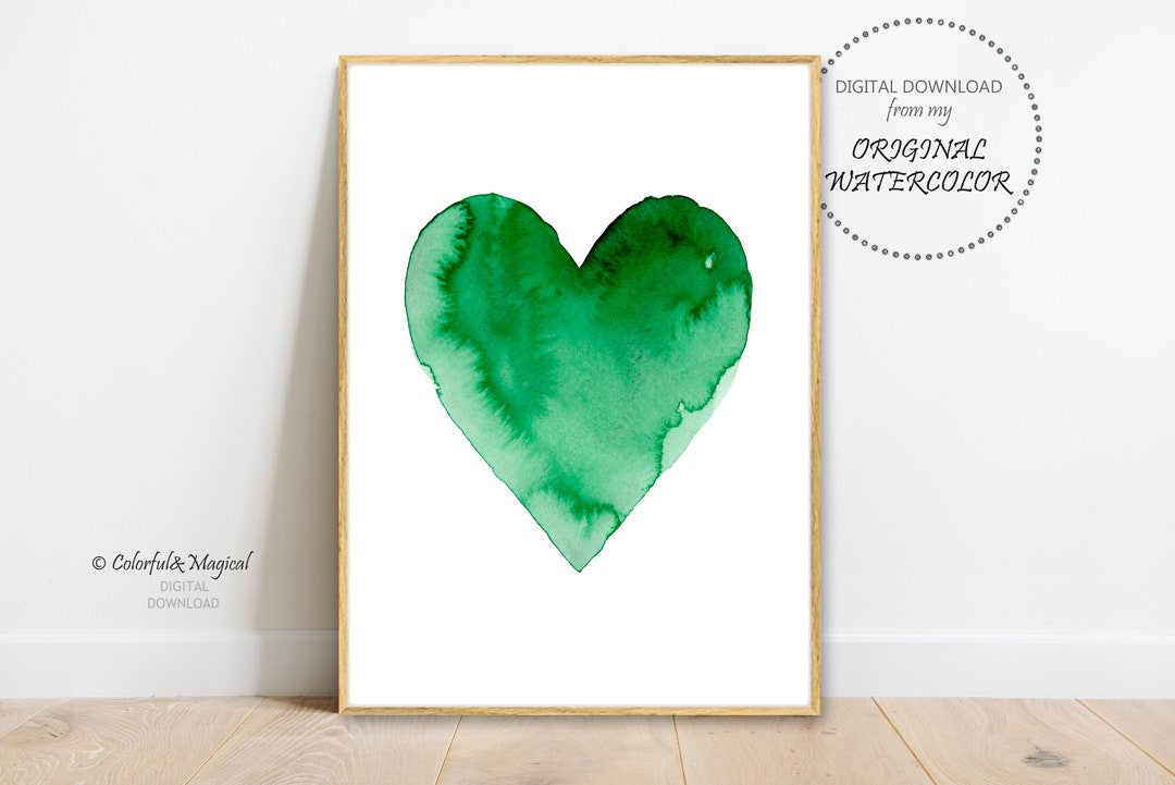 Green Heart Printable Poster, Home Wall Decor, Nursery Decor, Heart ...