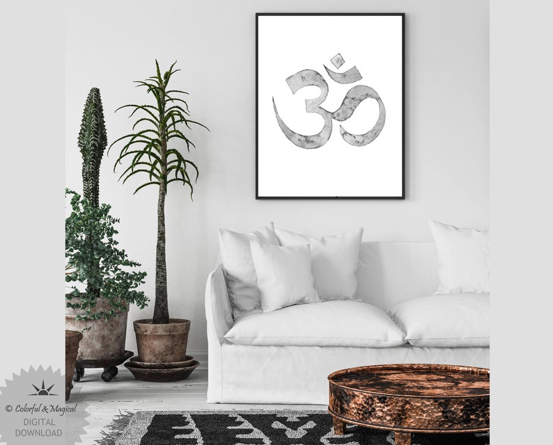 Ohm Black and White Symbol Print, Yoga Lifestyle, Aum Sound, Om ...