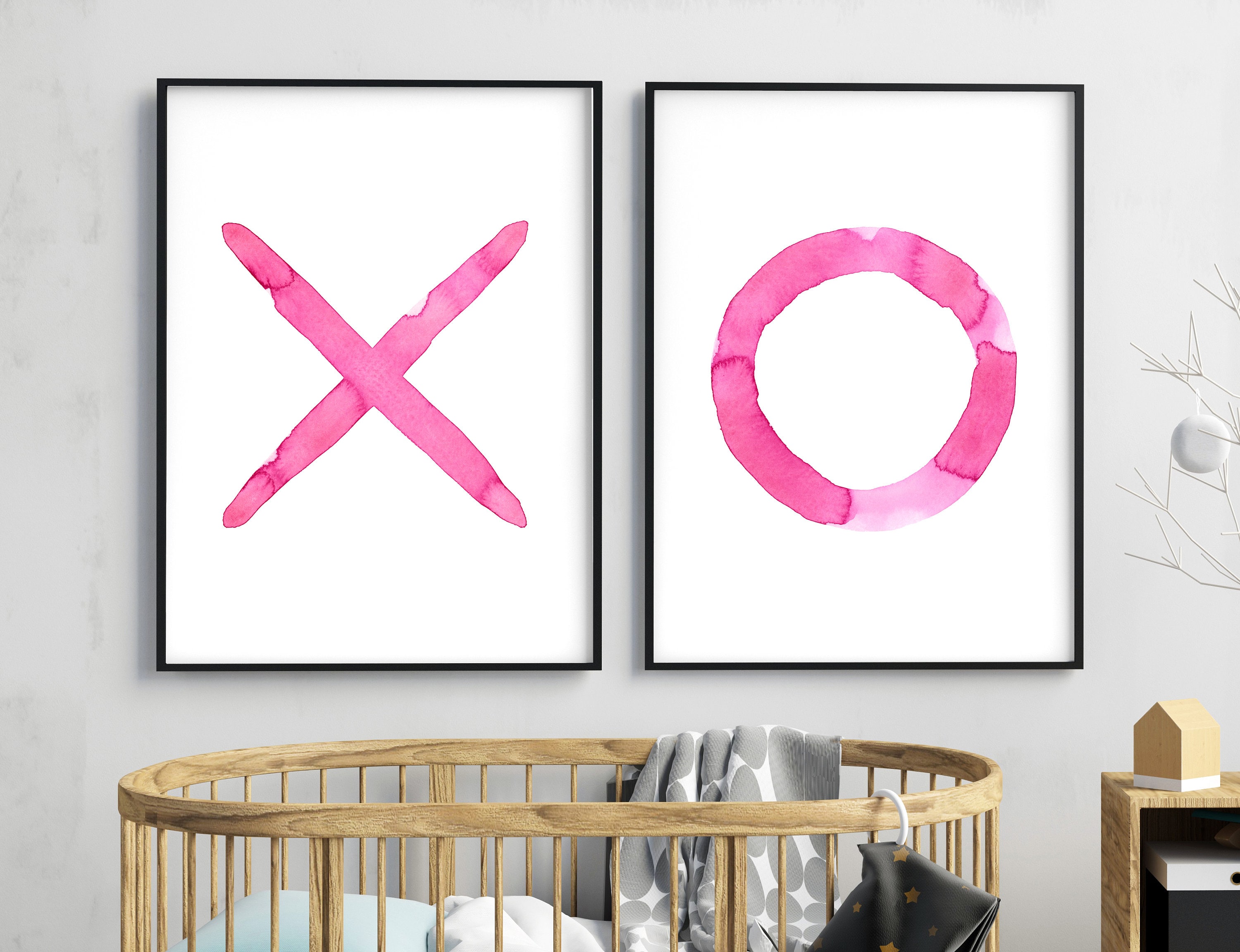 X and O Print Set Pink Nursery Decor Pink Watercolor Wall - Etsy