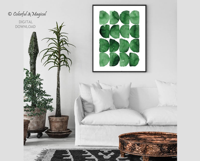 Green Abstract Digital Print, Printable Watercolor, Home Decor, Large ...