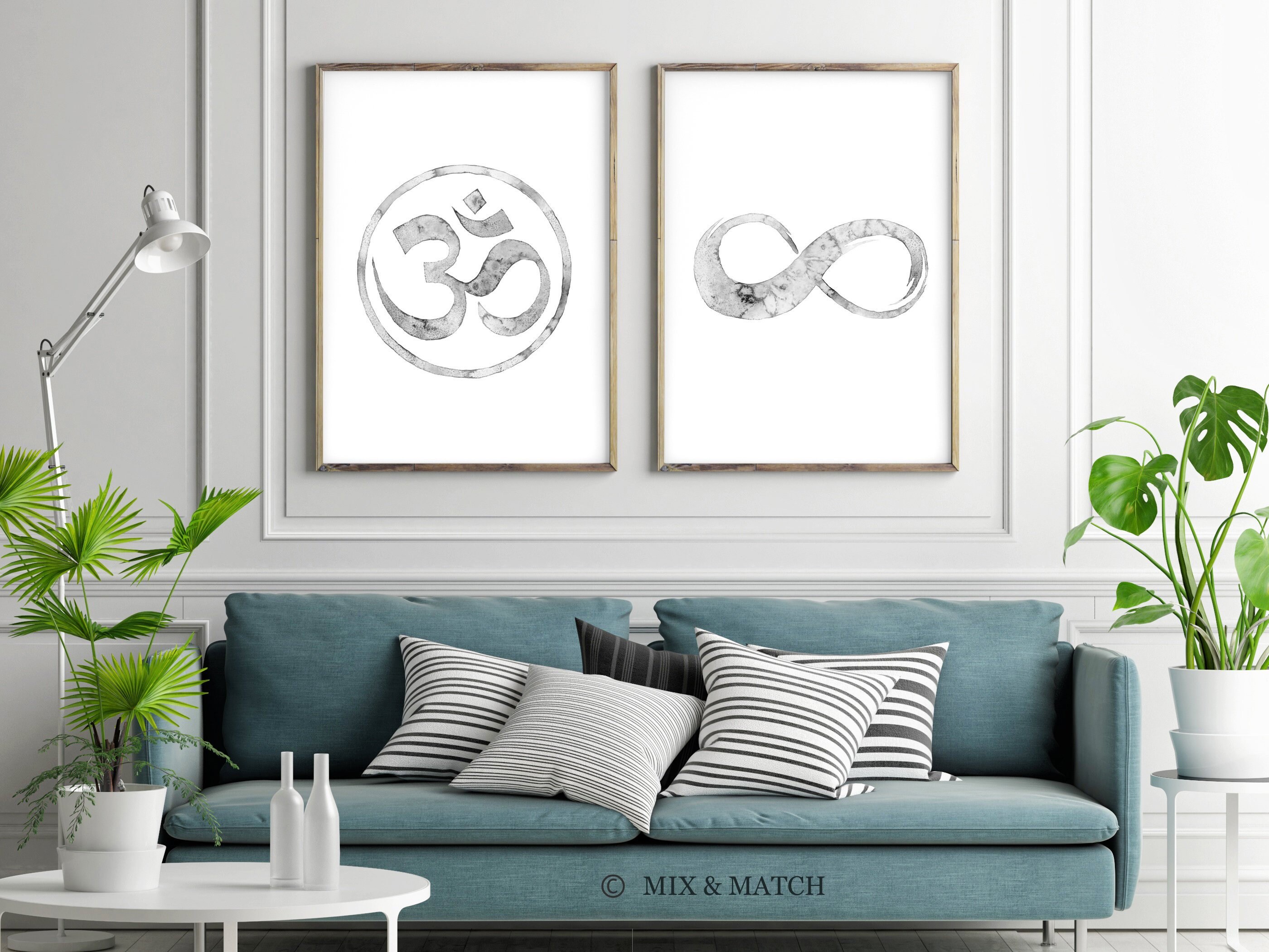 Black and White Om and Infinity Symbol Print, Set of 2, Yoga Instant ...