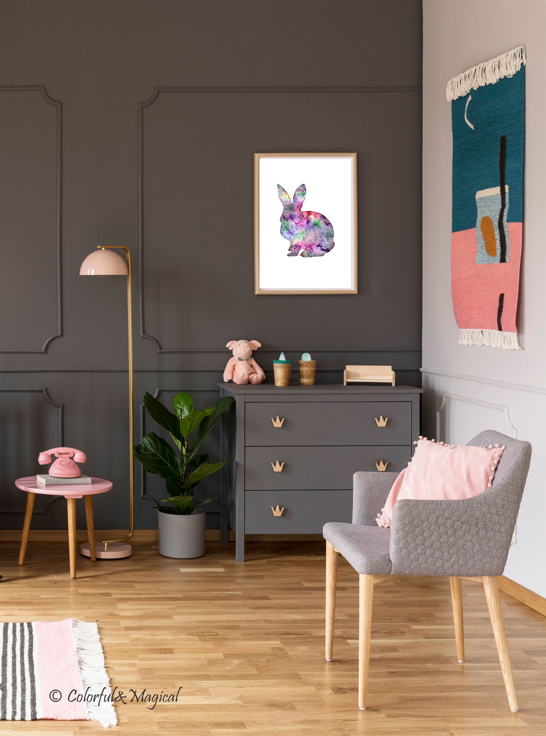 Bunny Rabbit Watercolor Print Nursery Wall Art Kids Decor - Etsy