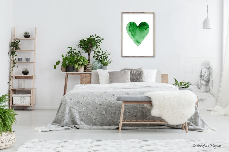 Green Heart Printable Poster, Home Wall Decor, Nursery Decor, Heart ...