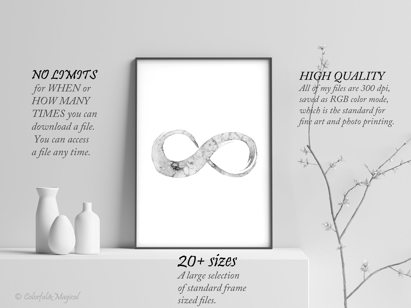 Black and White Infinity Symbol, Instant Print, Black and White Wall ...