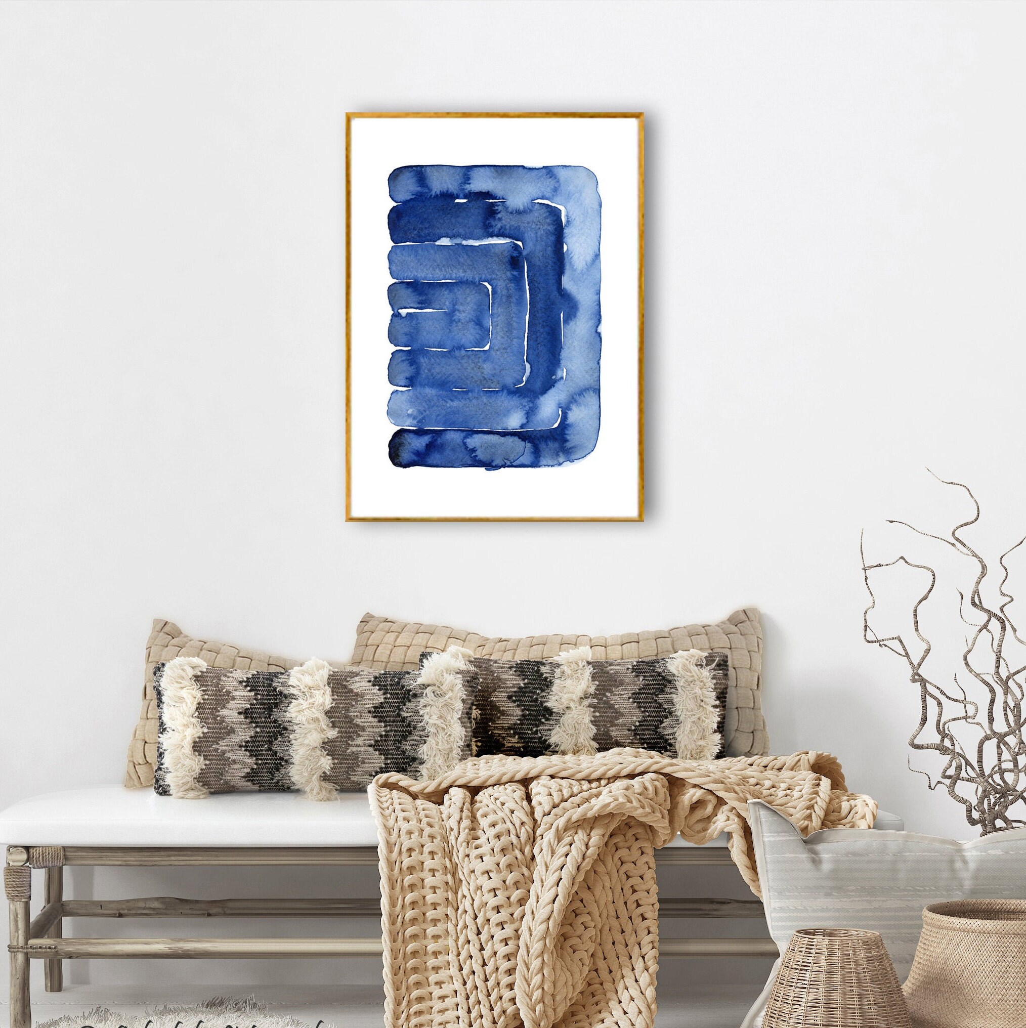 Abstract Blue Print Watercolor Wall Art Abstract Home Decor - Etsy