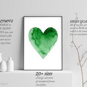 Green Heart Printable Poster, Home Wall Decor, Nursery Decor, Heart ...