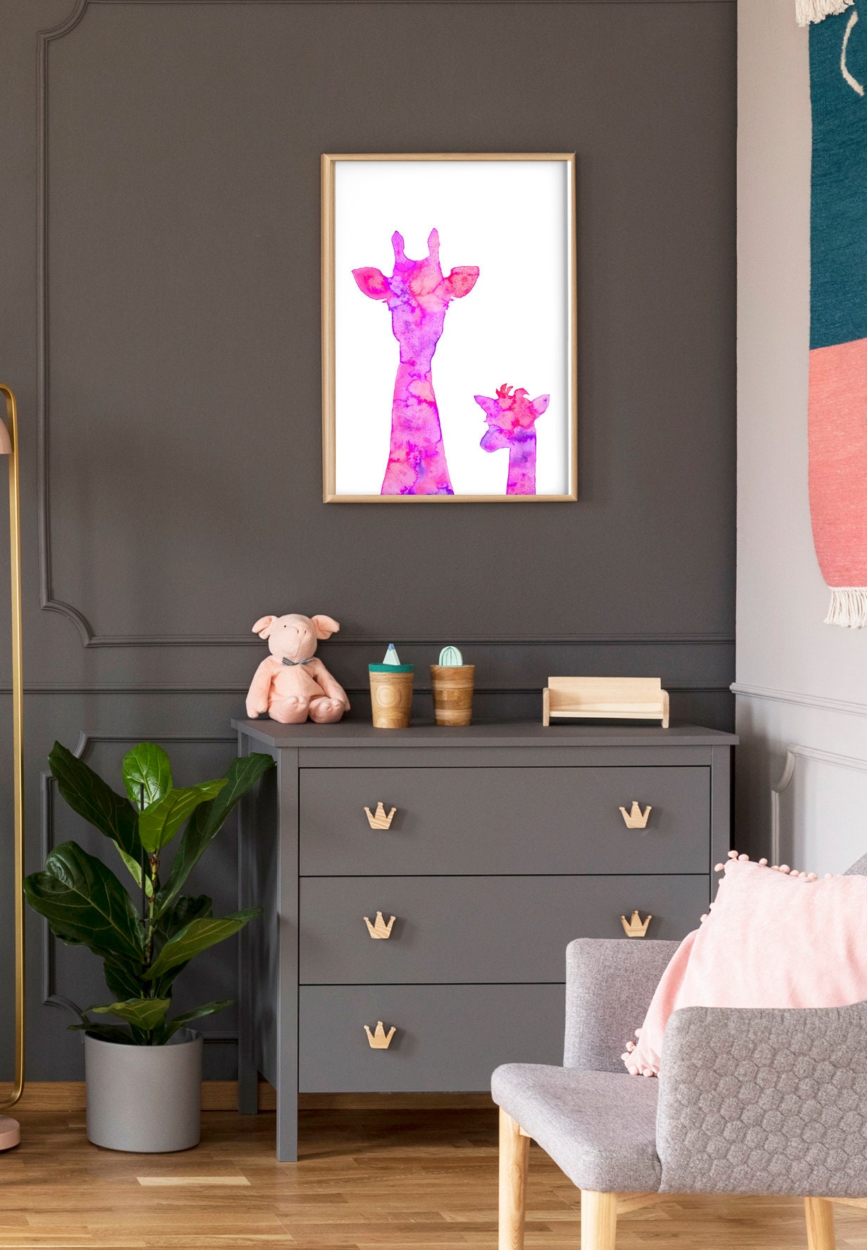 Pink Giraffe Print, Nursery Animals Prints, Pink Giraffe Girl, Kids ...