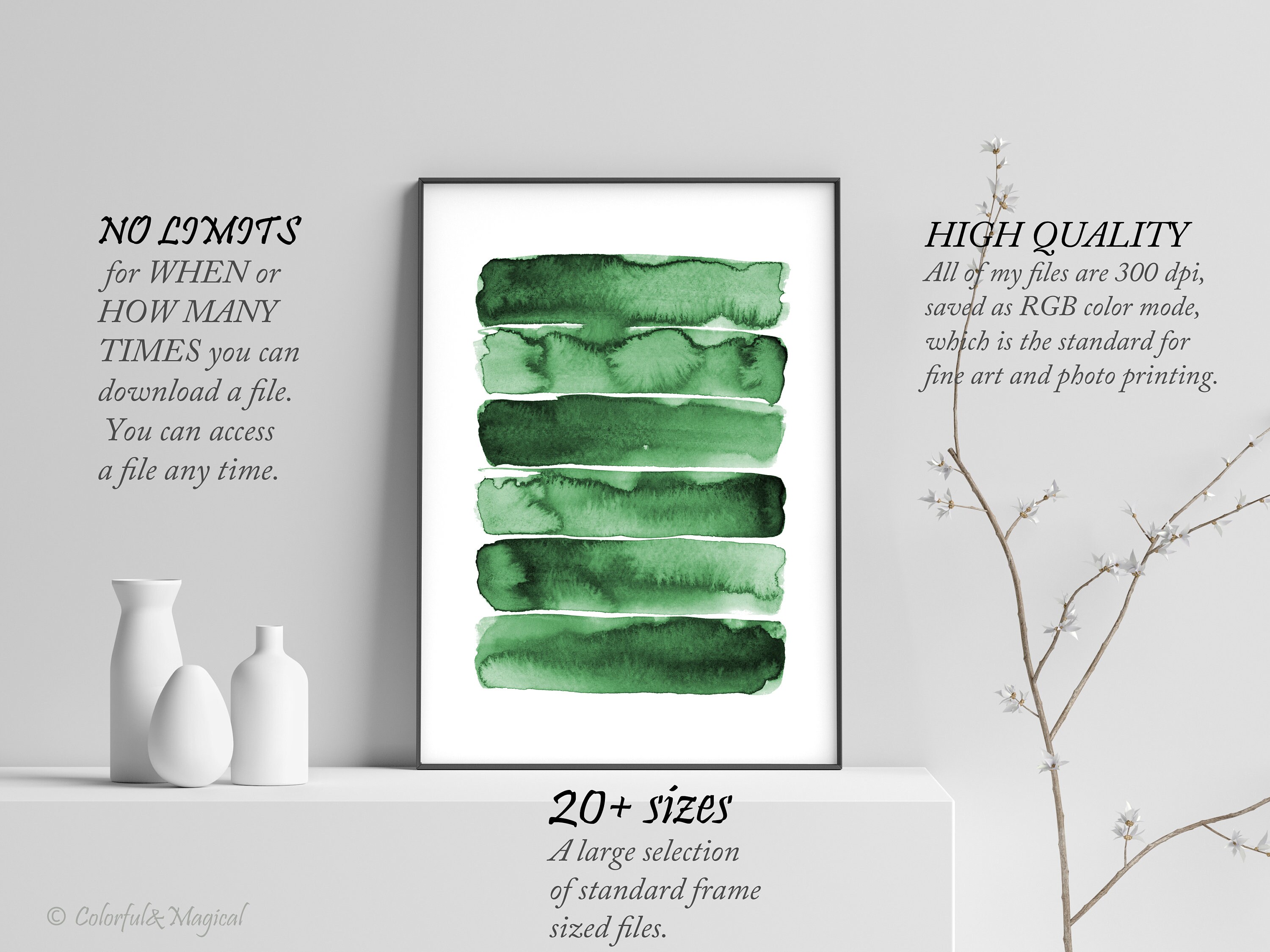 Abstract Print, Green Watercolour Wall Art, Printable Home Decor, Green ...