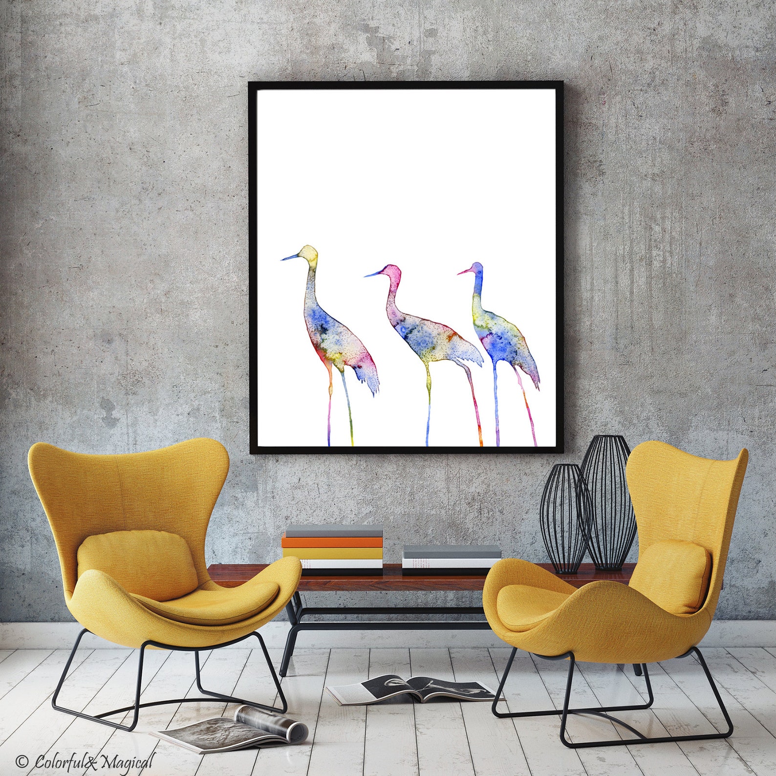 Crane Birds Printable Wall Decor Colorful Watercolor - Etsy