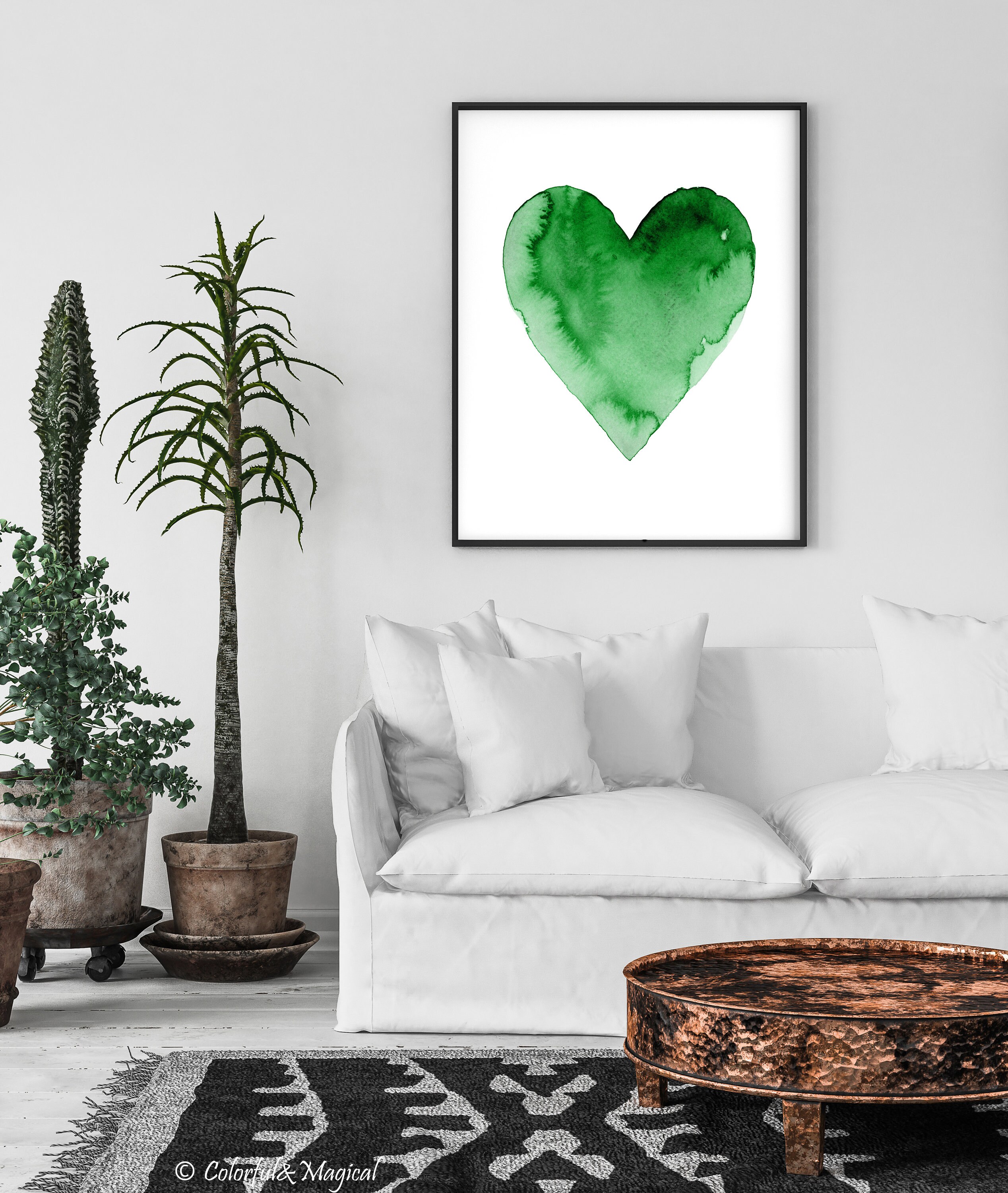 Green Heart Printable Poster, Home Wall Decor, Nursery Decor, Heart ...
