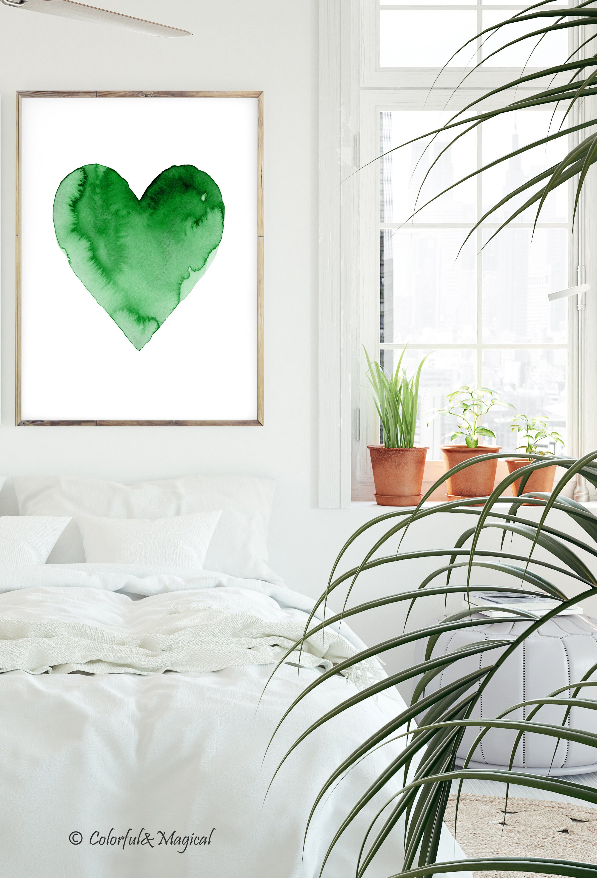 Green Heart Printable Poster, Home Wall Decor, Nursery Decor, Heart ...