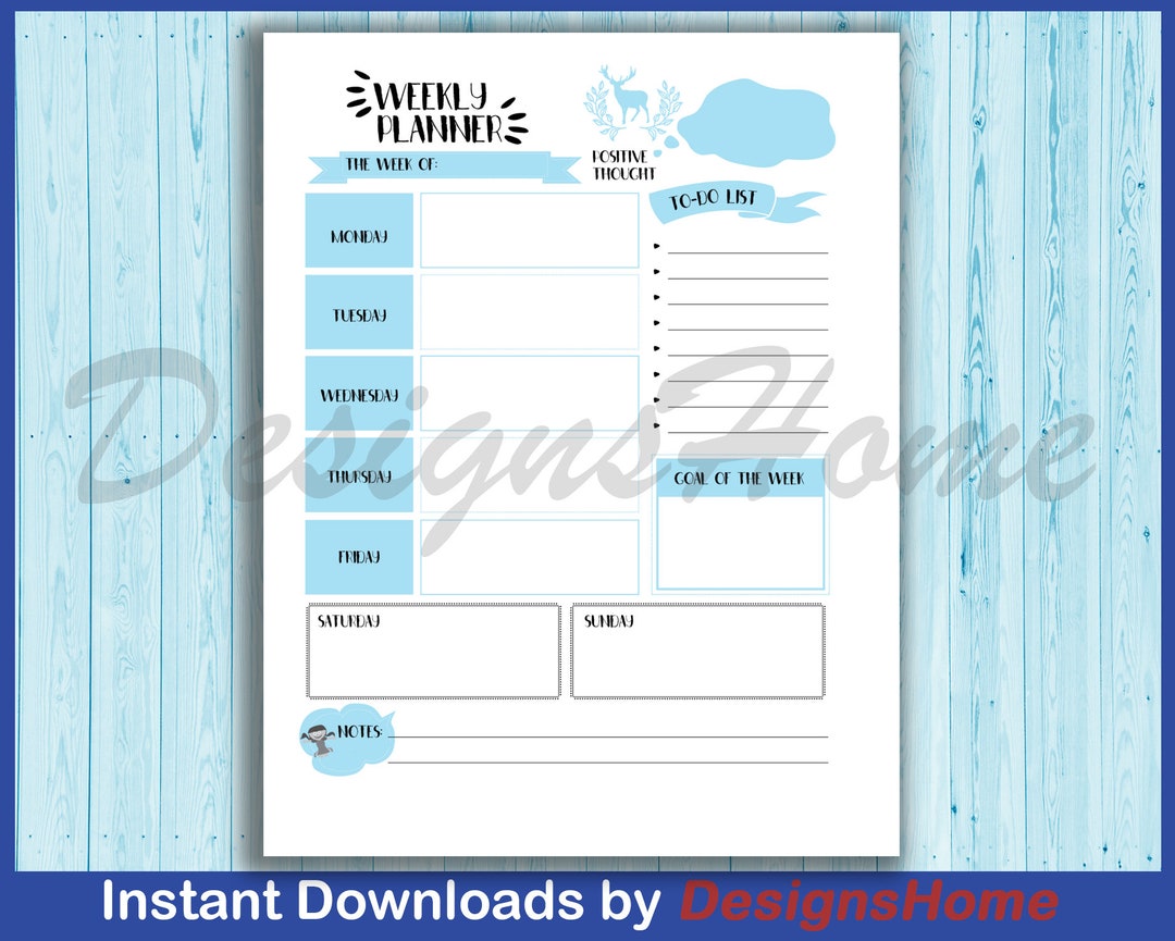 Blue Home School Weekly Planner for Kids - PDF - Printable - Colorful ...