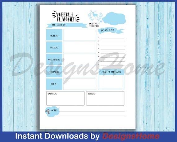 Blue Home School Weekly Planner for Kids PDF Printable | Etsy