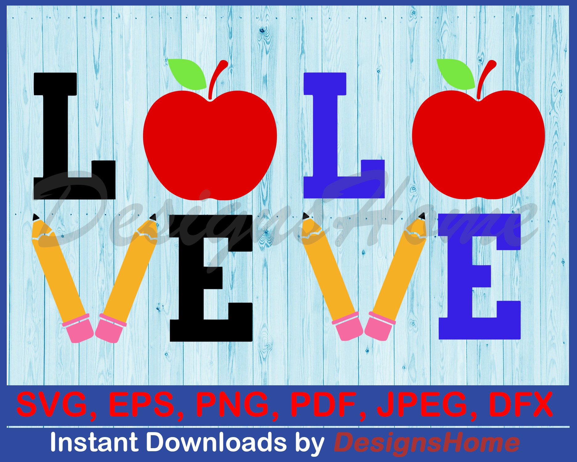 Love Teacher Love School SVG Apple Pencil Svg Teacher Gift | Etsy