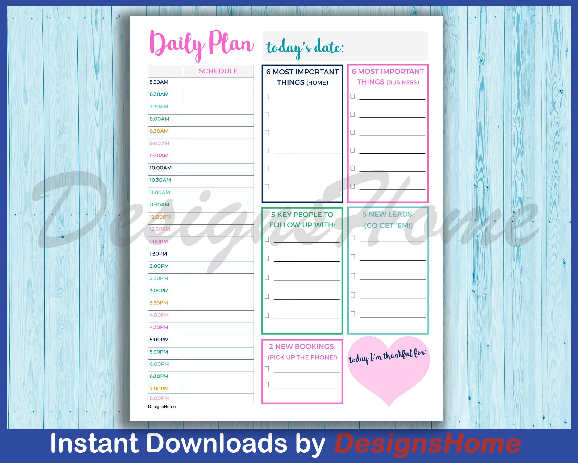 Daily Business Planner PDF Printable Colorful - Etsy