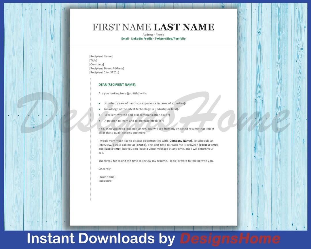 Modern Chronological Cover Letter Template | MS Word - Editable - Etsy