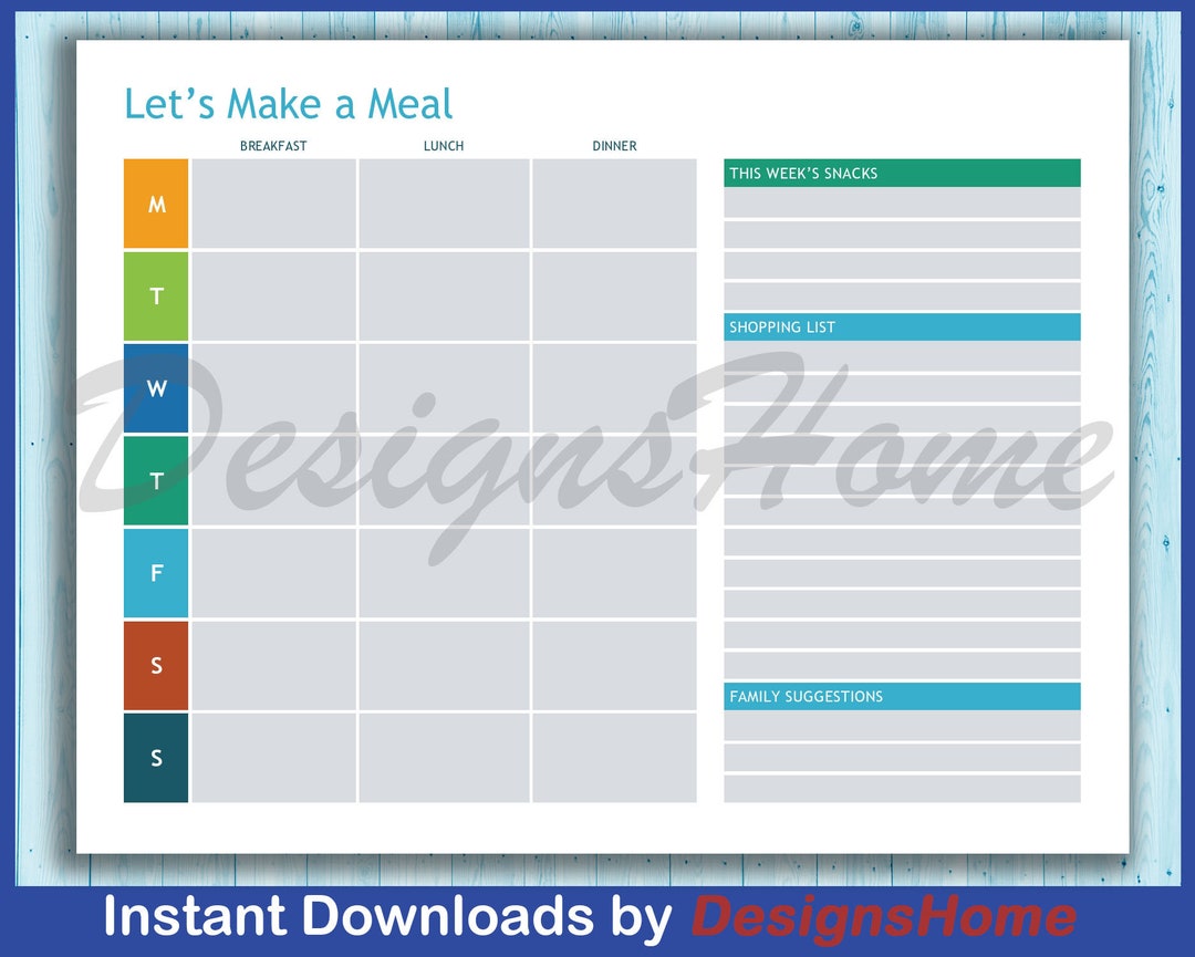 Weekly Meal Planner Template | PDF - MS Word - Printable - Colorful - Etsy