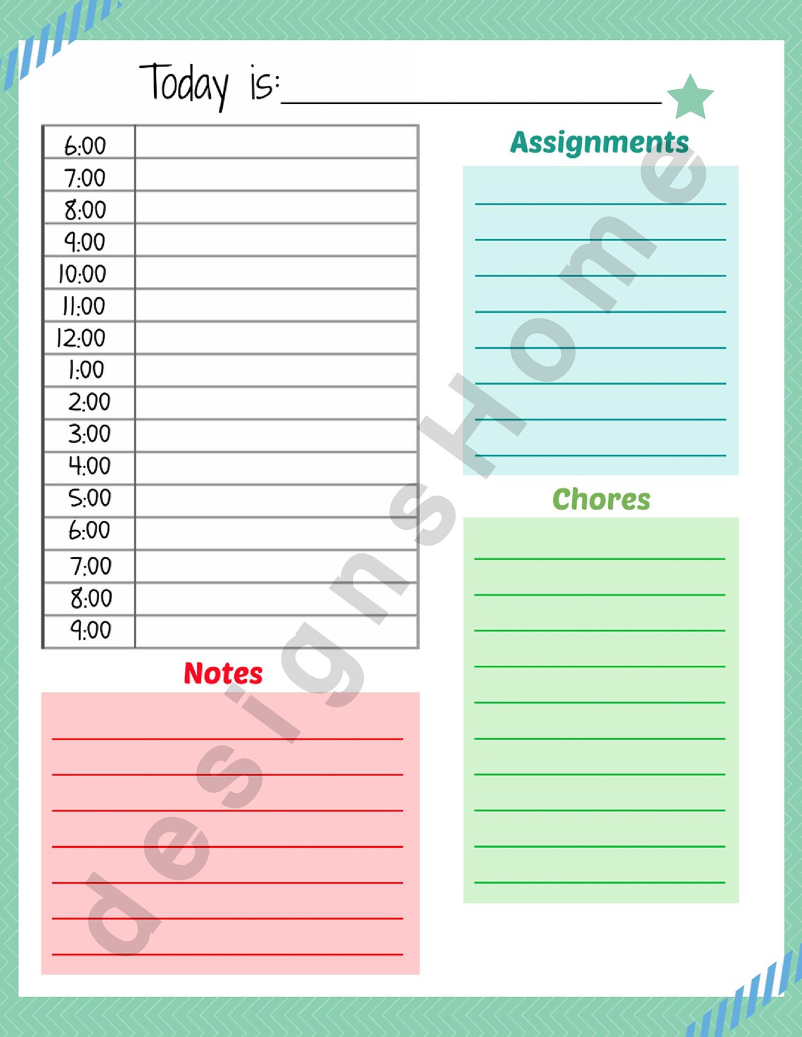 Home School Daily Planner for Kids PDF Printable - Etsy