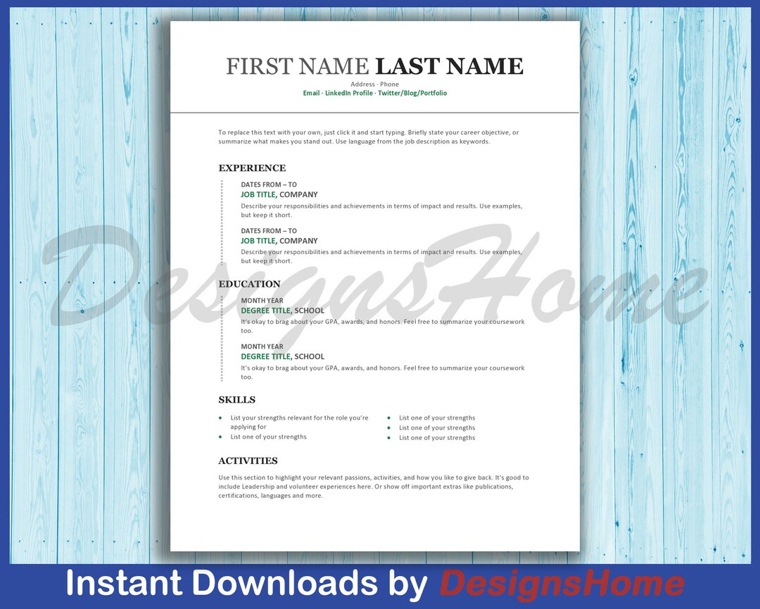 Modern Chronological Resume Template | MS Word - Editable - Etsy